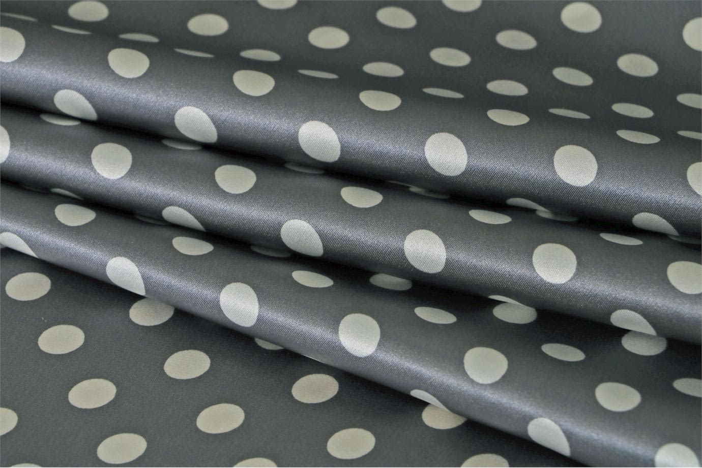 Gray, White Silk Satin Polka Dot Fabric - Raso Se Omnibus Pois 201906