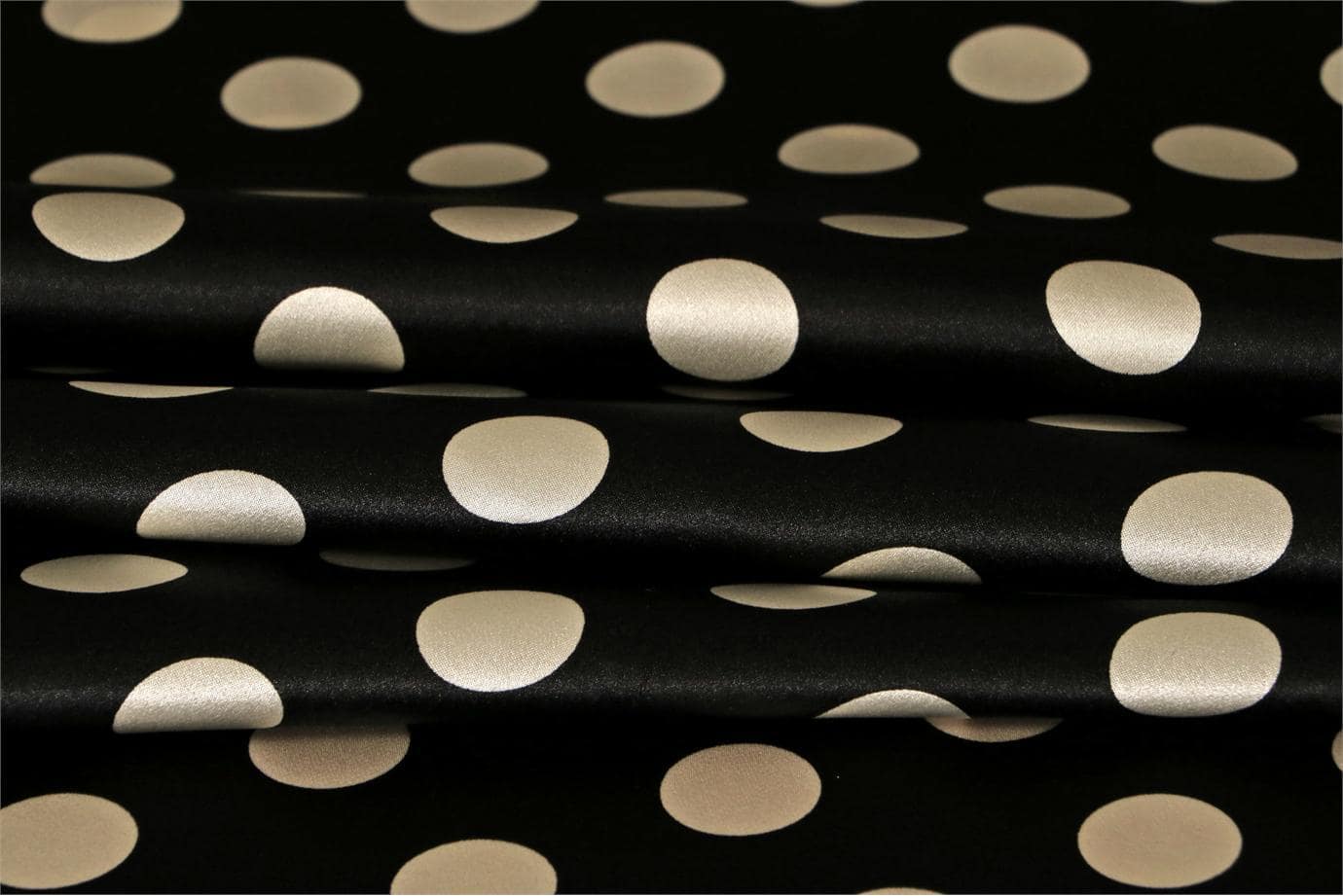 Black, White Silk Satin Polka Dot Fabric - Raso Se Ominibus Pois 201901