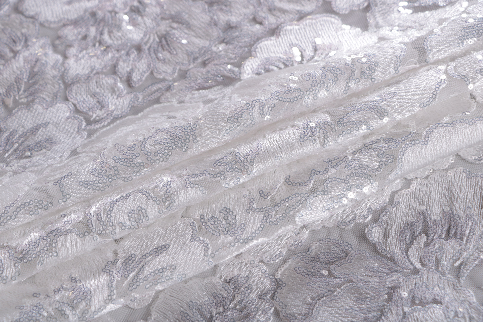 Silver, White Polyester fabric for dressmaking