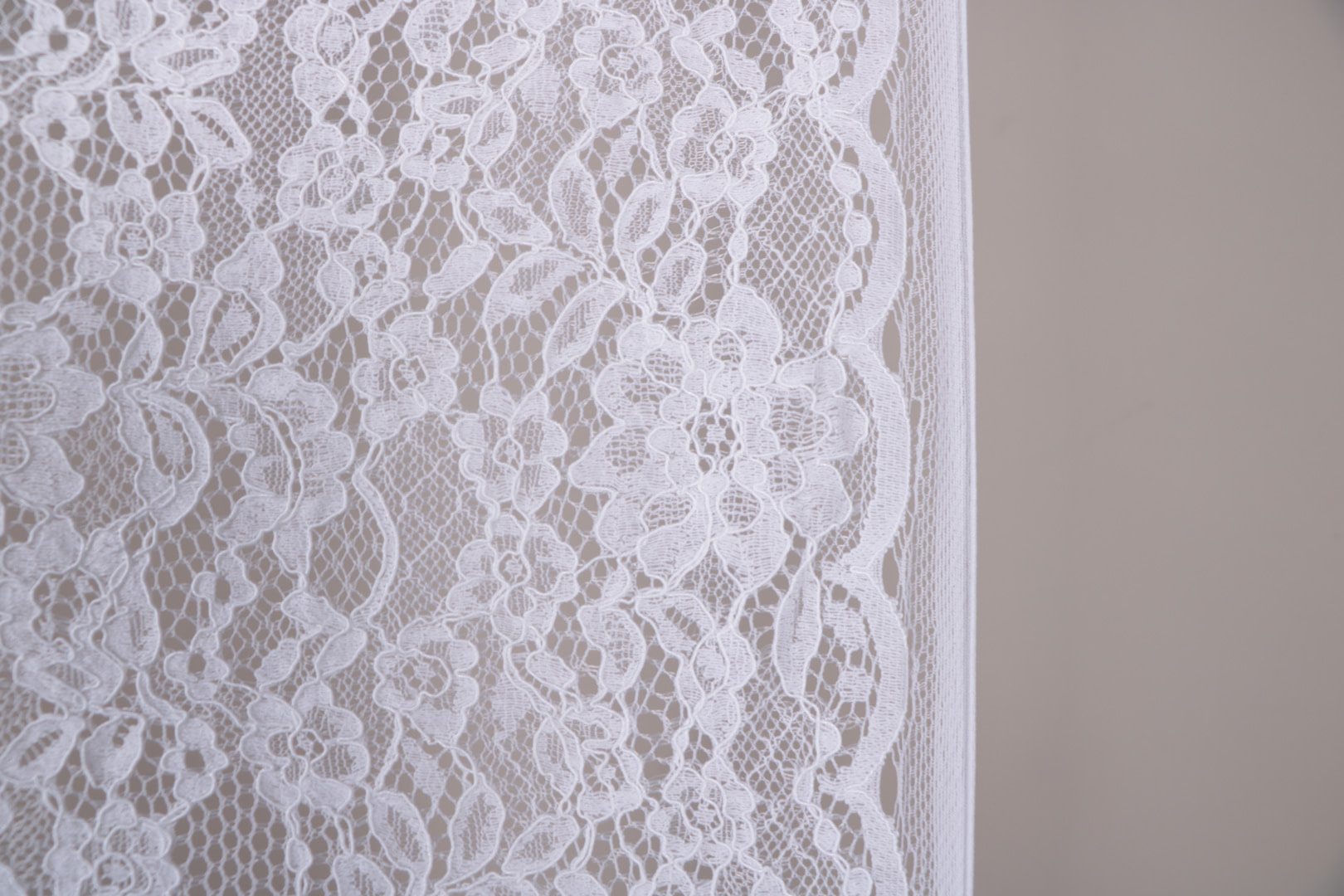 Bridal rebrodé lace fabric in white with double scalloping