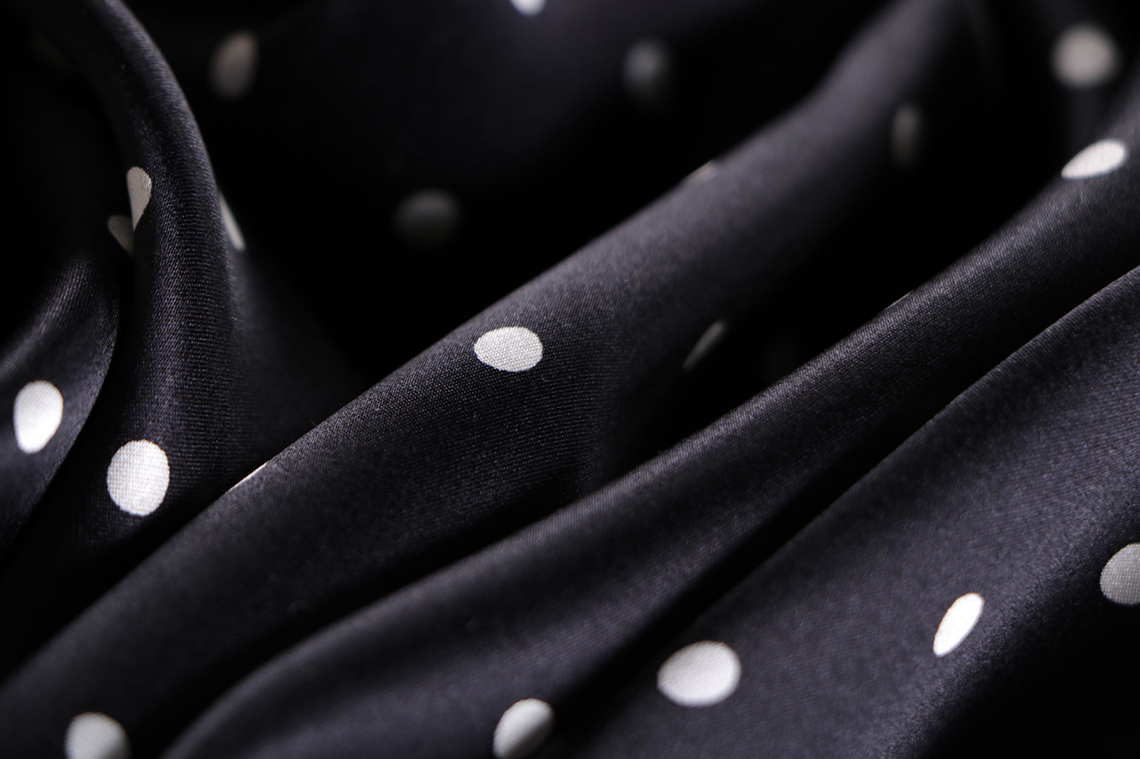 Black silk crepe back satin polka dot fabric ST000055 - new tess
