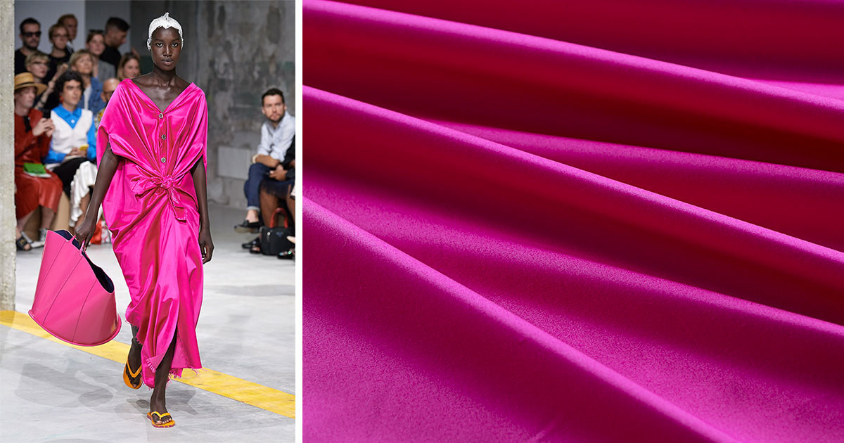 Fuchsia lightweight stretch cotton sateen fabric for dressmaking