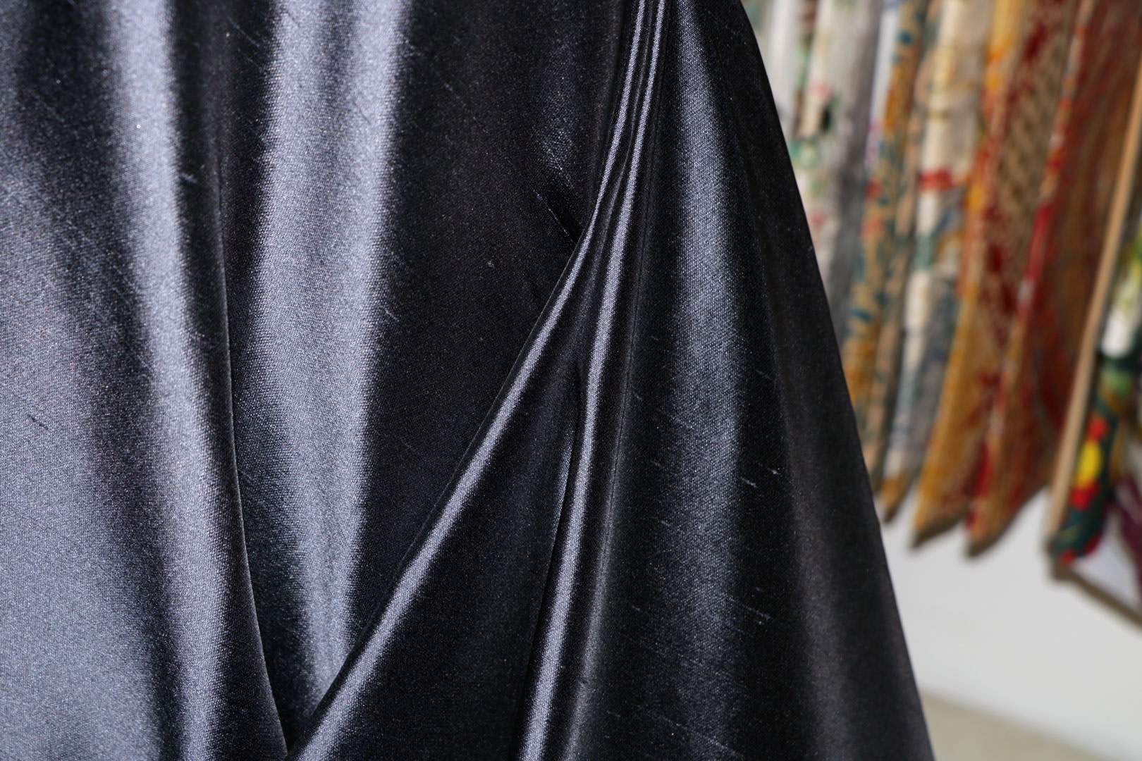 Tessuto raso shantung blu notte di pura seta | new tess