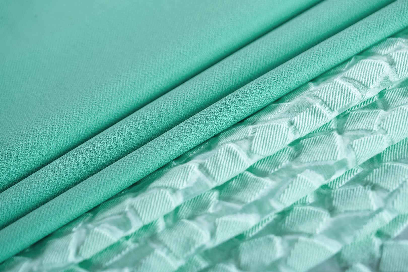 Green Cotton, Polyester, Silk fabric for dressmaking